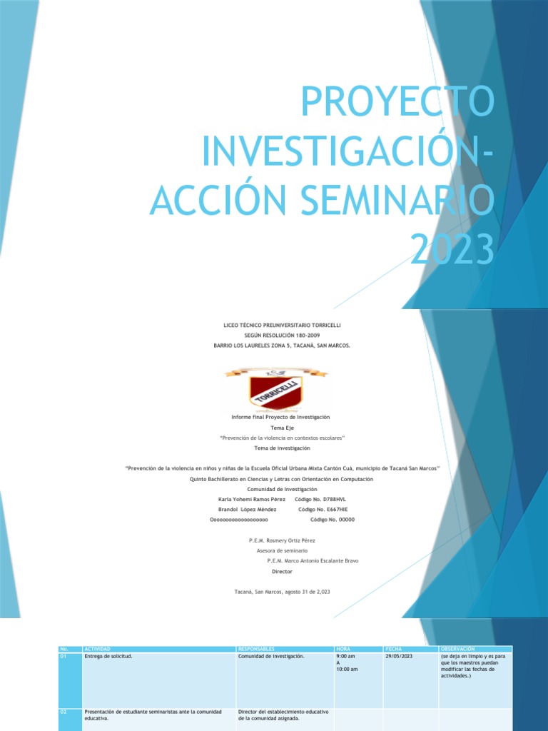Proyecto Investigación - Acción Seminario 2023 | PDF | Violencia ...