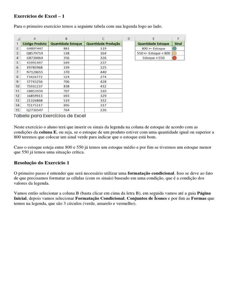 Exercícios de Excel | PDF