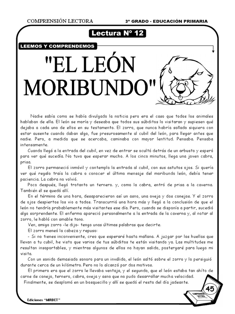 Comprension El Leon Moribundo) | PDF | Predicado (Gramática)