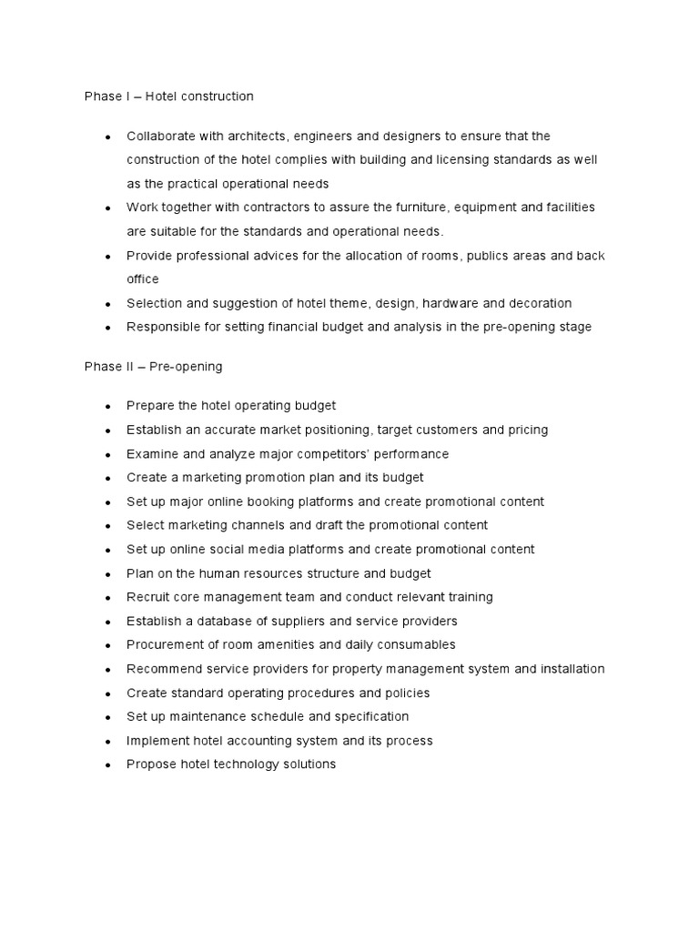 Summary of Pre-Opening Phase 1 & 2 | PDF