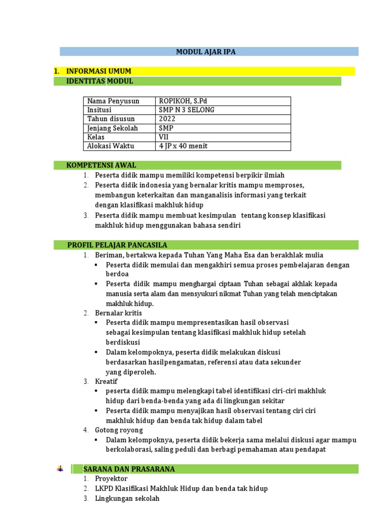 Modul Ajar Ipa (Nawali) | PDF | Karier & Perkembangan | Kajian Bahasa Asing