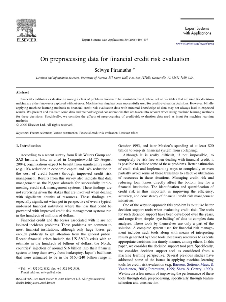 On Preprocessing Data For Financial Credit Risk Evaluation | PDF | Statistical Classification ...
