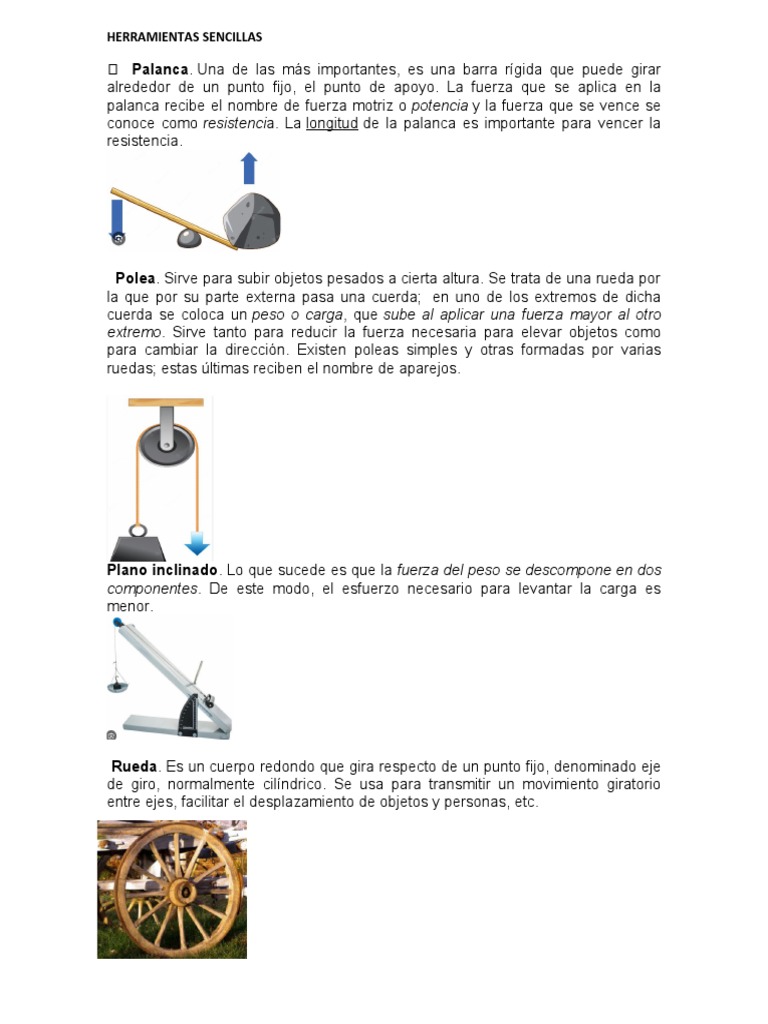 Tipos y funciones de máquinas simples | PDF