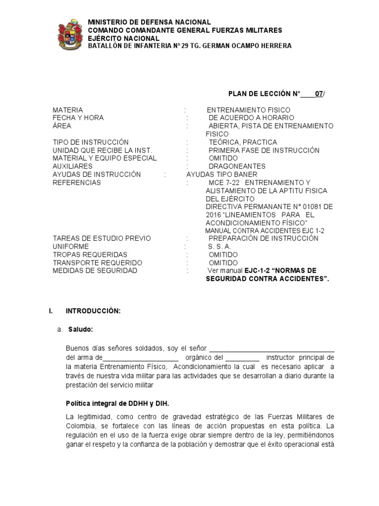 Plan de Leccion Tarea 07 | PDF | Militar
