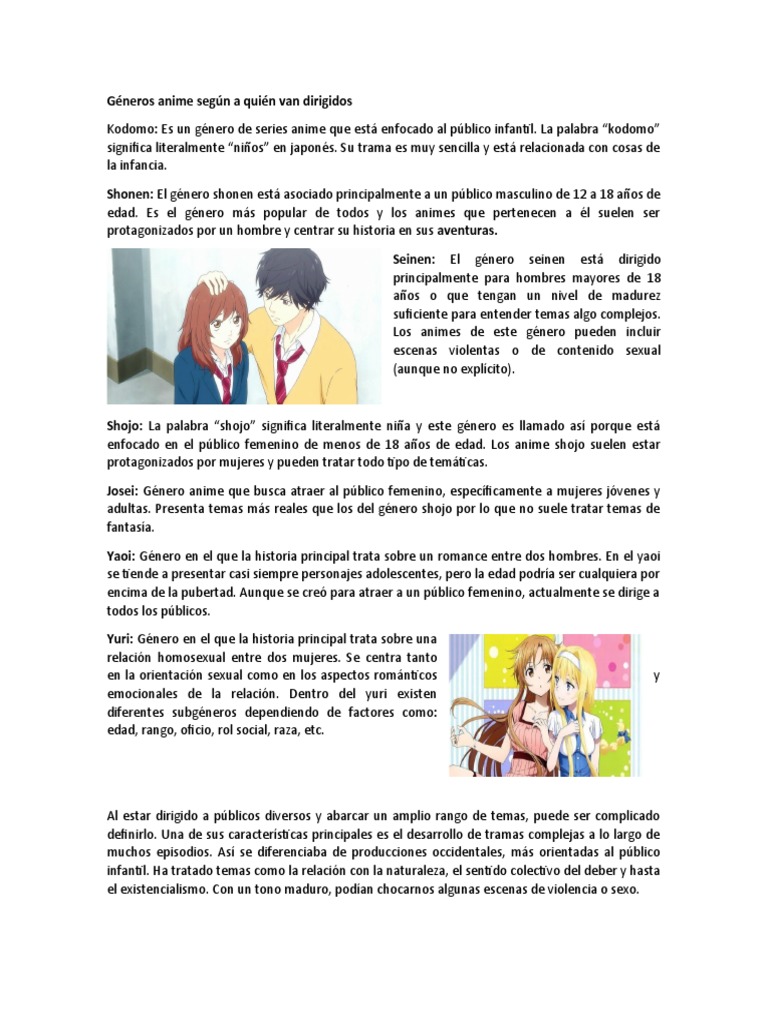 Géneros Anime Según A Quién Van Dirigidos | Descargar gratis PDF | Anime