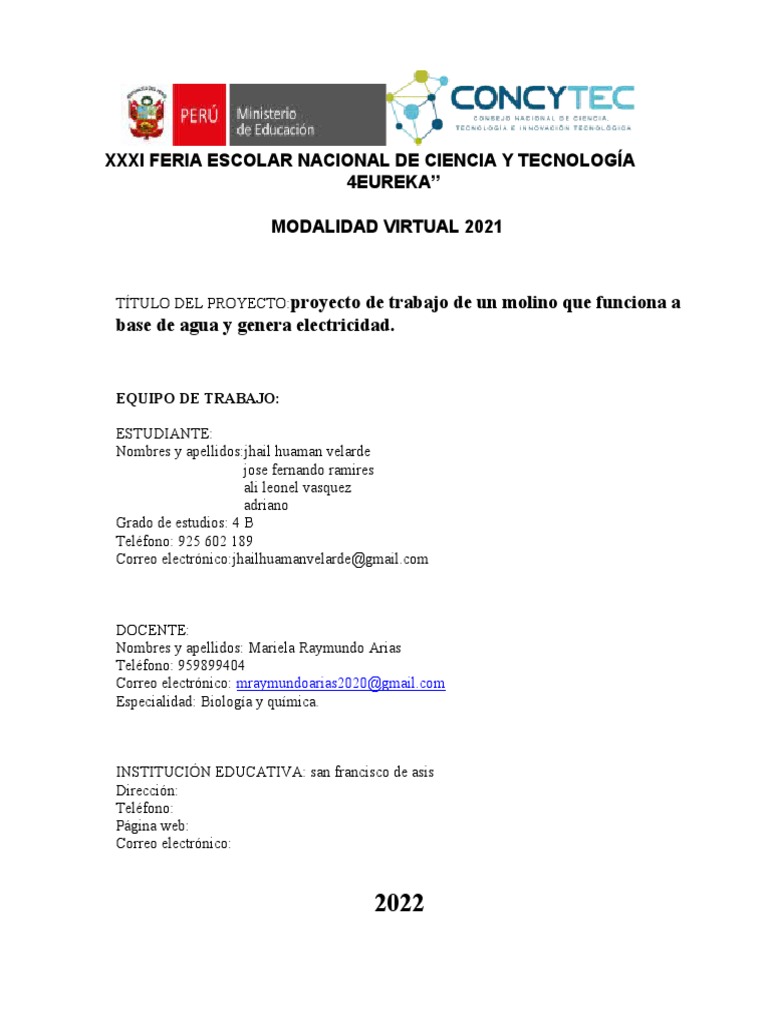 Proyecto de Alternativa de Solución - Fencyt 2021 | PDF