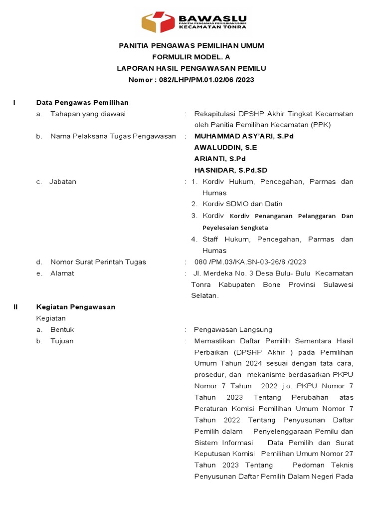 Laporan Pengawasan Pemilu 2024 Tonra | PDF
