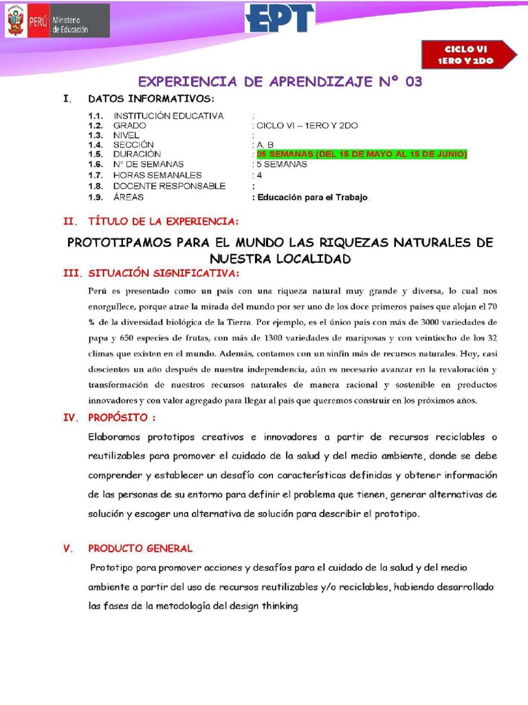 Experiencia de Aprendizaje N°03 - Ciclo Vi - 1ero y 2do - Ept - 2023 - 00001 | PDF