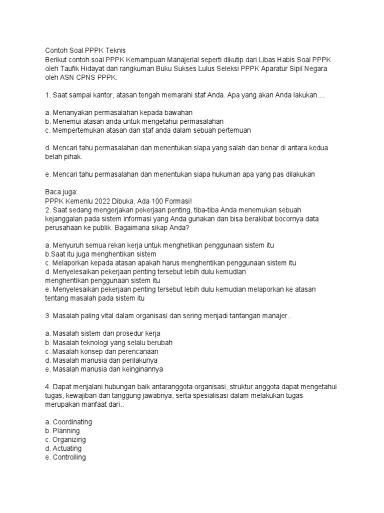 Contoh Soal PPPK Teknis | PDF