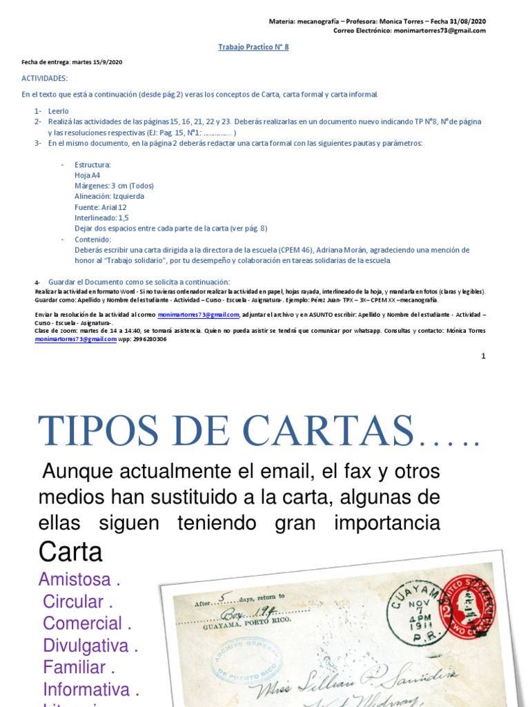 TP8 Cartas Formales e Informales | PDF | Sello de correos | Comunicación