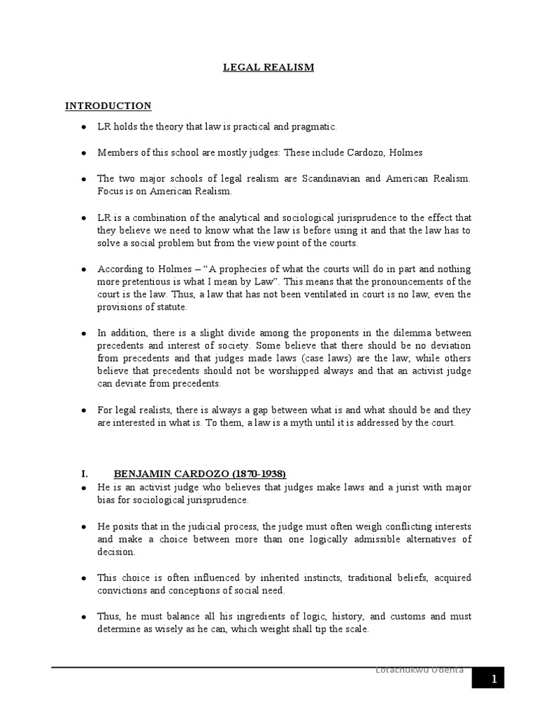 Legal Realism Notes | PDF | Jurisprudence | Precedent