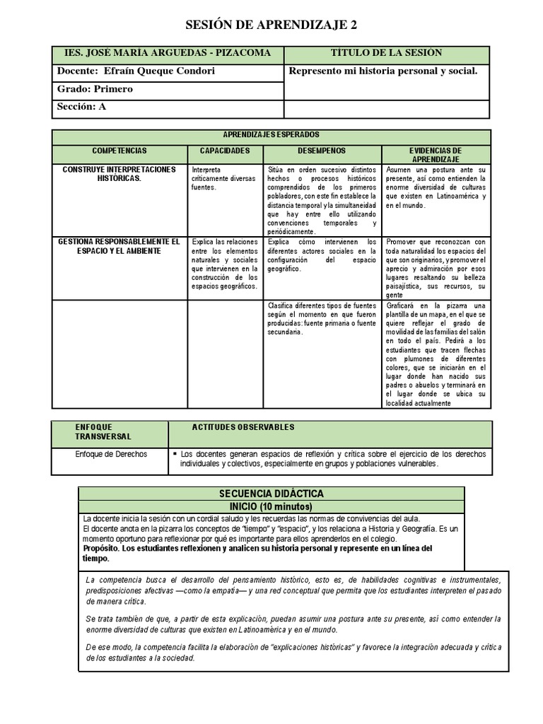 Sesión de Aprendizaje 2 | PDF Sesión de Aprendizaje 2 | PDF