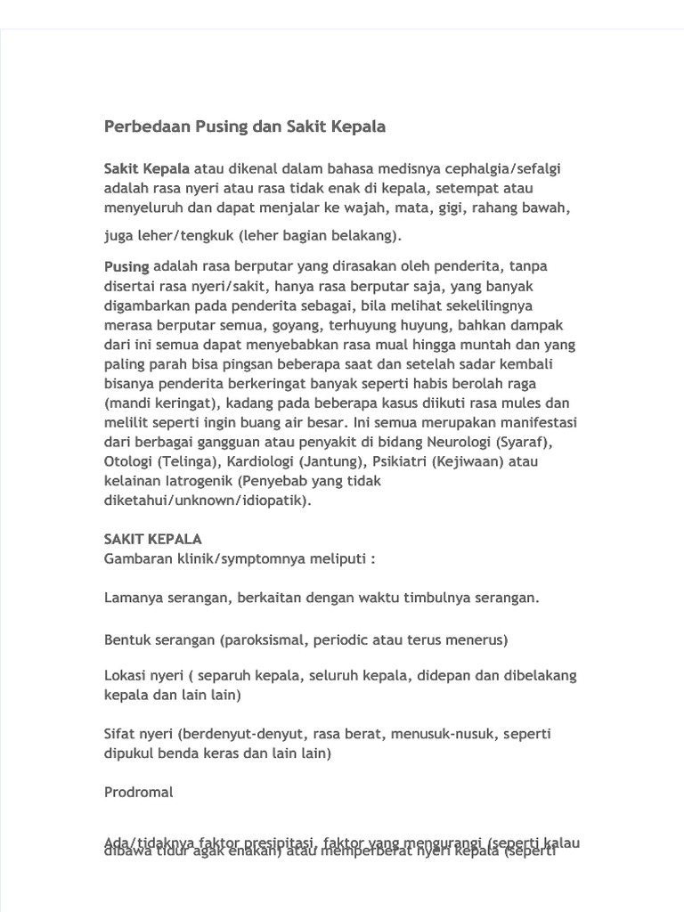 PDF Perbedaan Pusing Dan Sakit Kepala - Compress | PDF