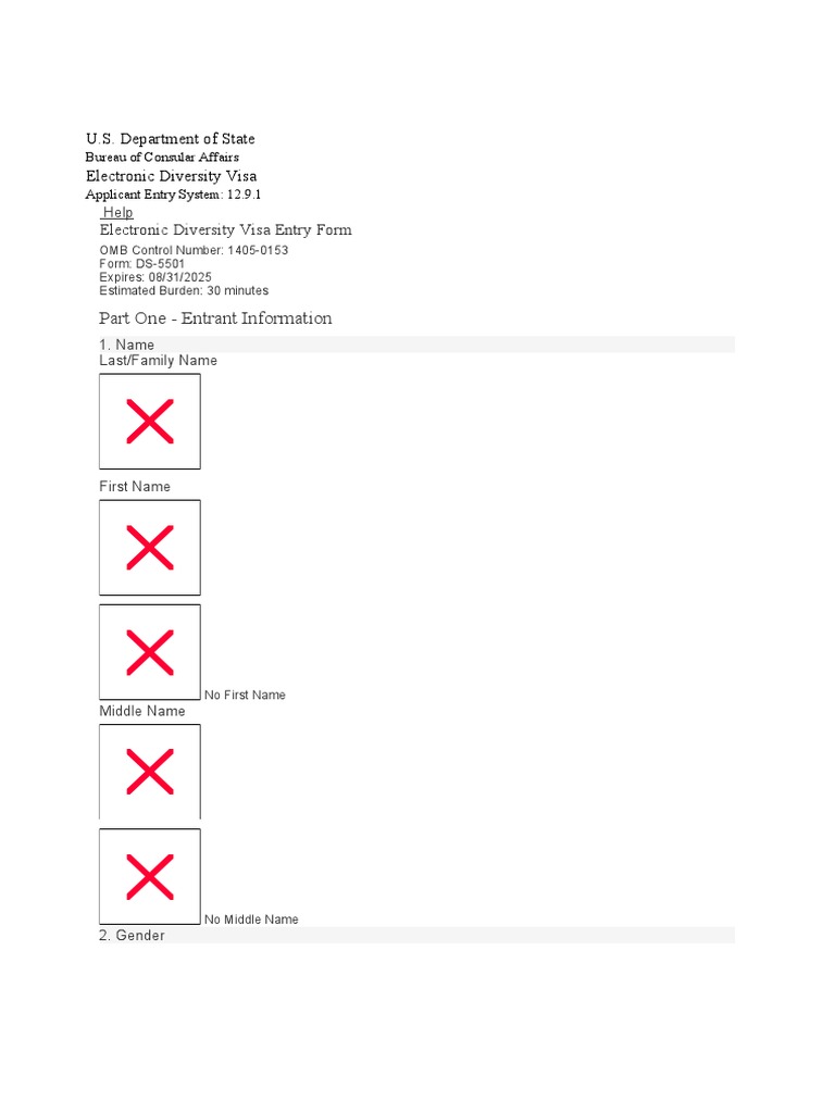 Part One - Entrant Information: U.S. Department of State Electronic Diversity Visa | PDF ...