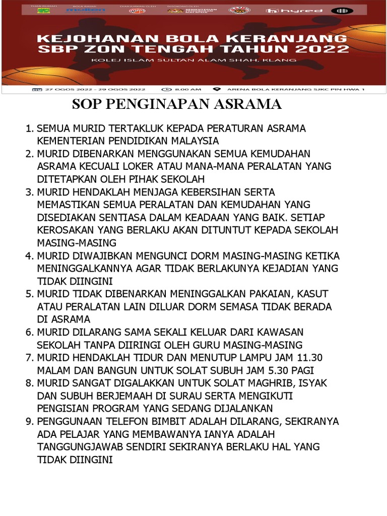SOP PENGINAPAN ASRAMA | PDF