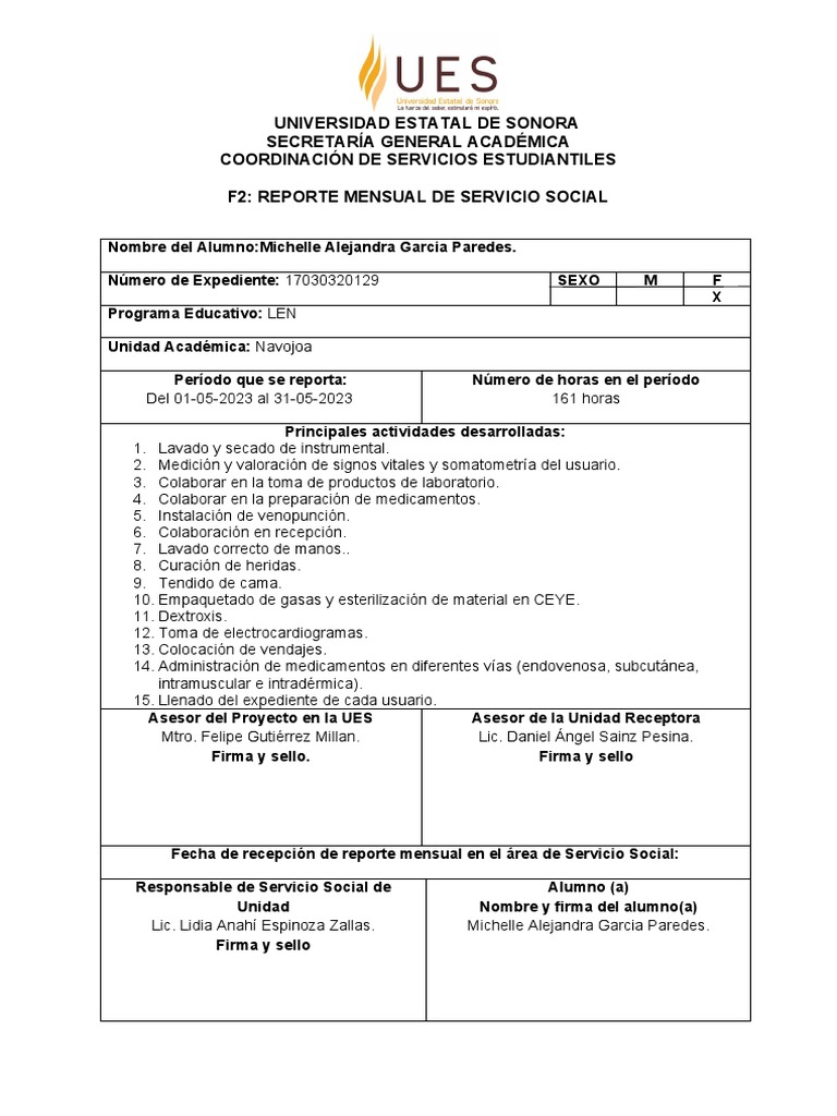Reporte Mensual de Servicio Social 2023 | PDF | Relaciones personales ...