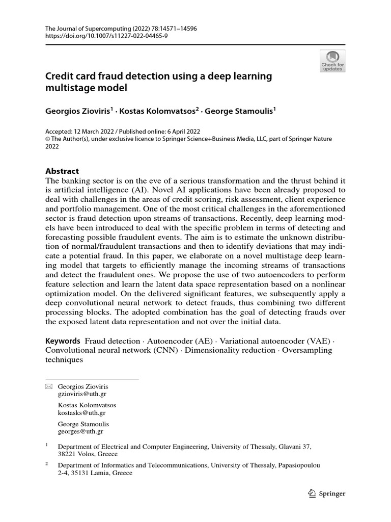 Credit card fraud detection using a deep learning multistage model ...