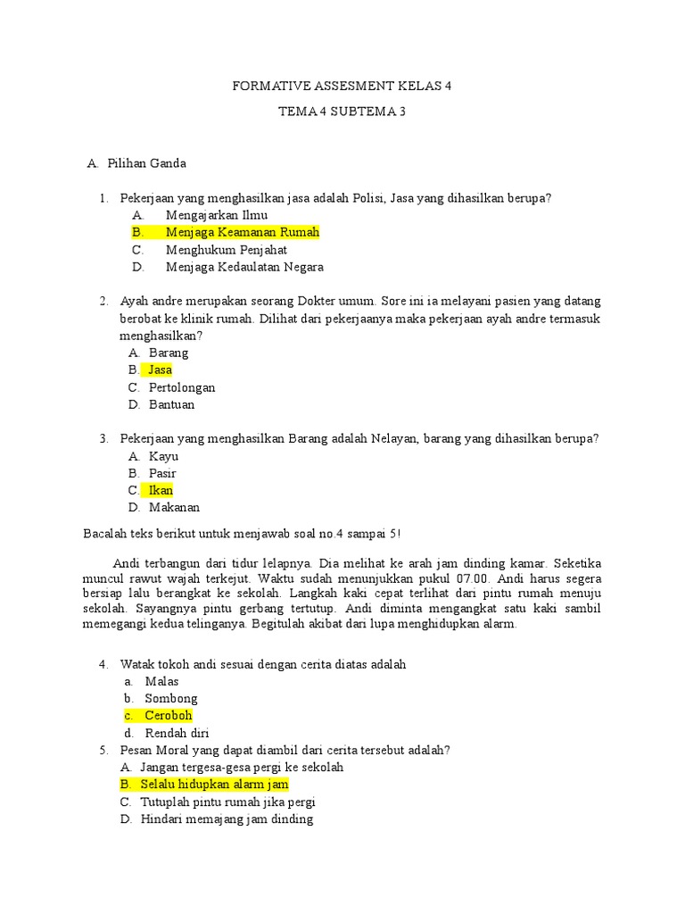 Formative Assesment Kelas 4 | PDF