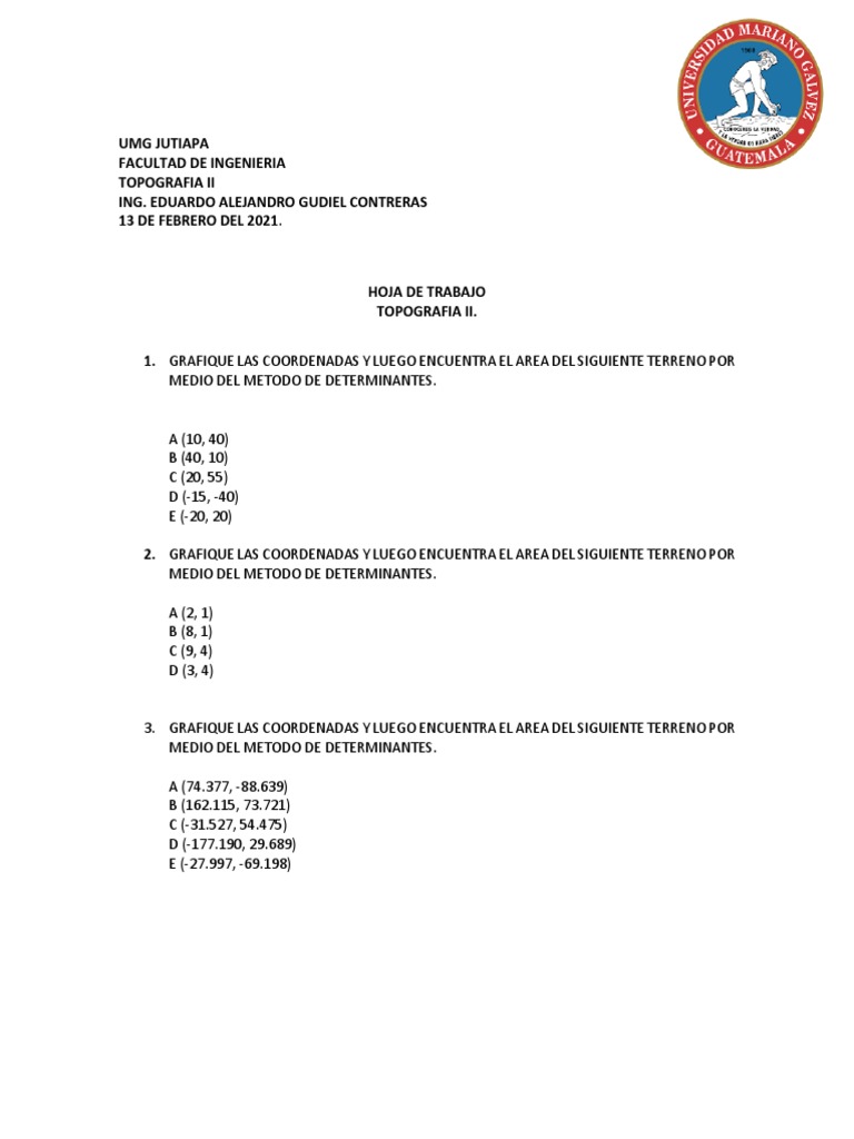 Tarea de Areas Por Coordenadas Poligono Cerrados | PDF