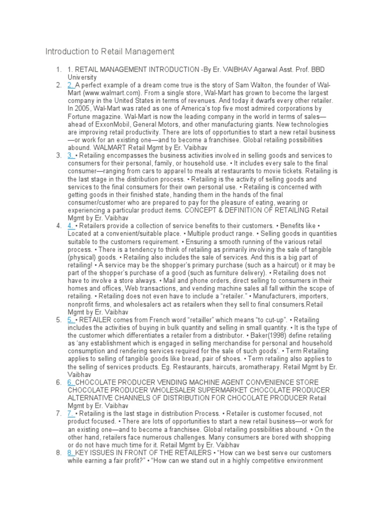 Introduction To Retail Management | PDF | Retail | Supermarket