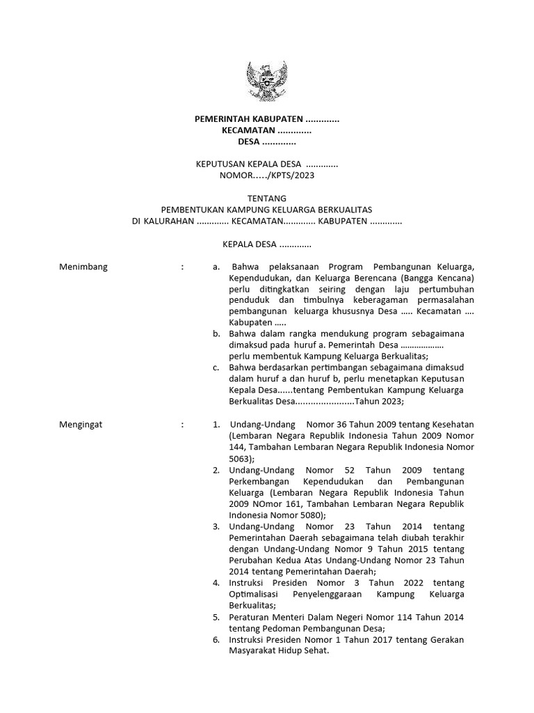CONTOH SK Pembentukan Kampung KB | PDF