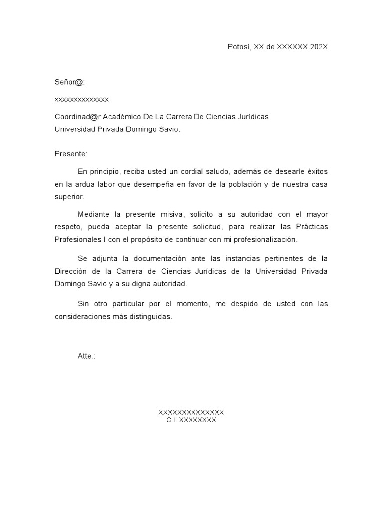 Solicitud de Practicas Profesionales Upds | PDF