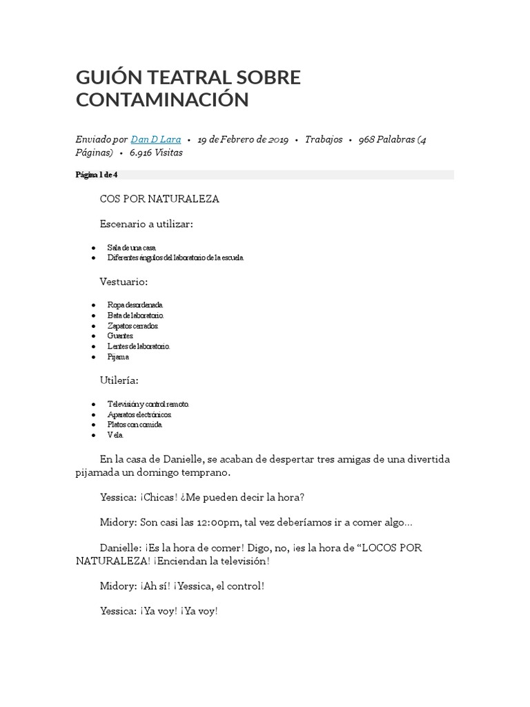 Guión Teatral Sobre Contaminación | PDF | Agua | Contaminación