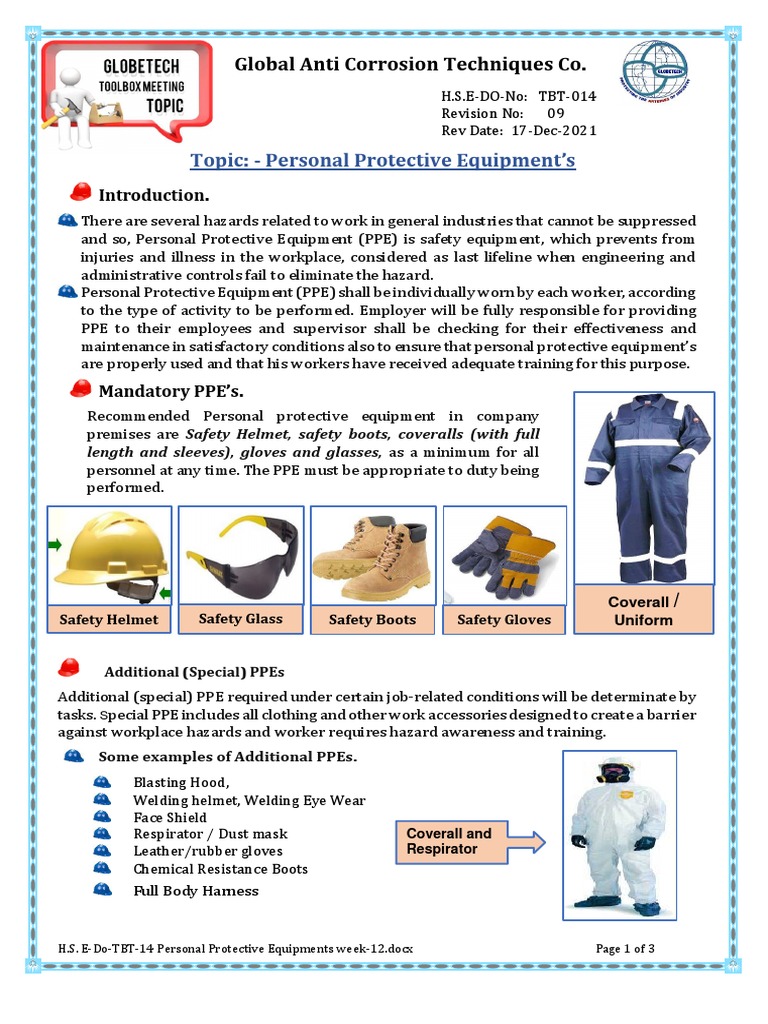 TBT-14 Personal Protective Equipments Week-12 | PDF | Personal Protective Equipment | Safety