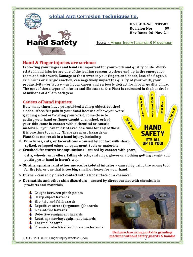 Hand Injury Hazards & Prevention Guide | PDF | Hazards | Injury
