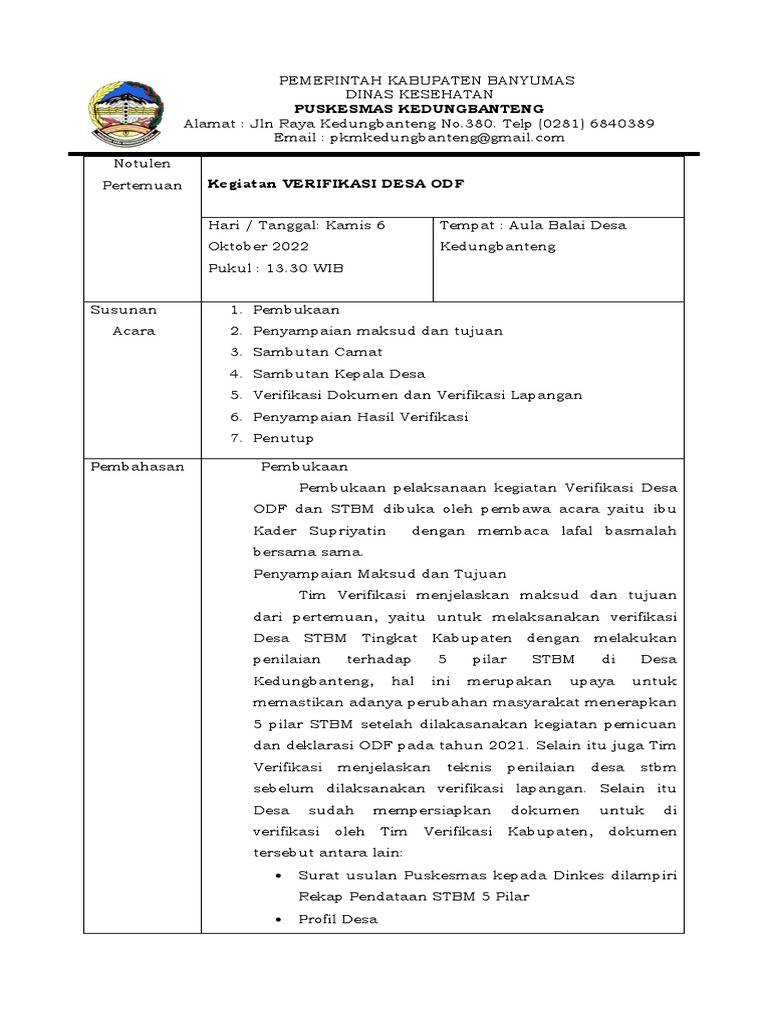 Notula Verifikasi STBM 6 Okt | PDF