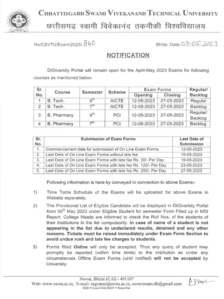 Notification - DIGivarsity Portal Opening For Exam Form Filling of ...