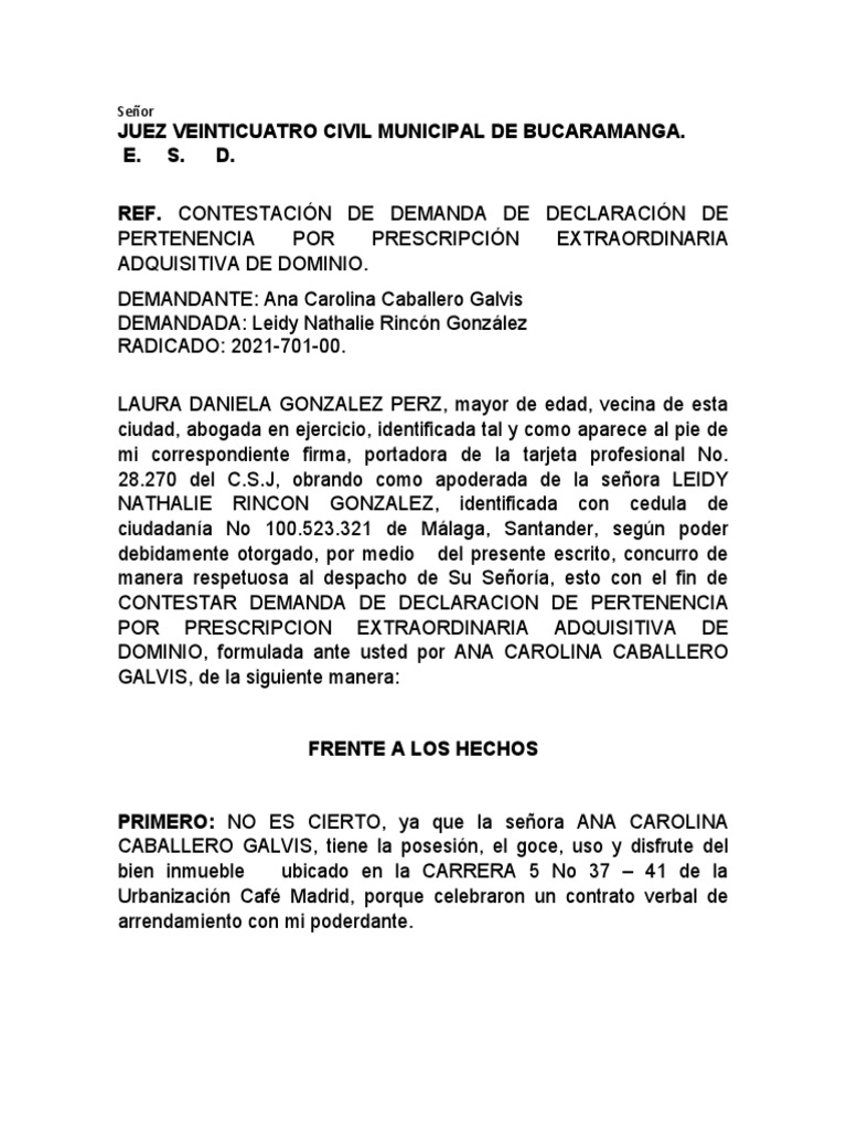 Contestación de La Demanda | PDF | Ley común