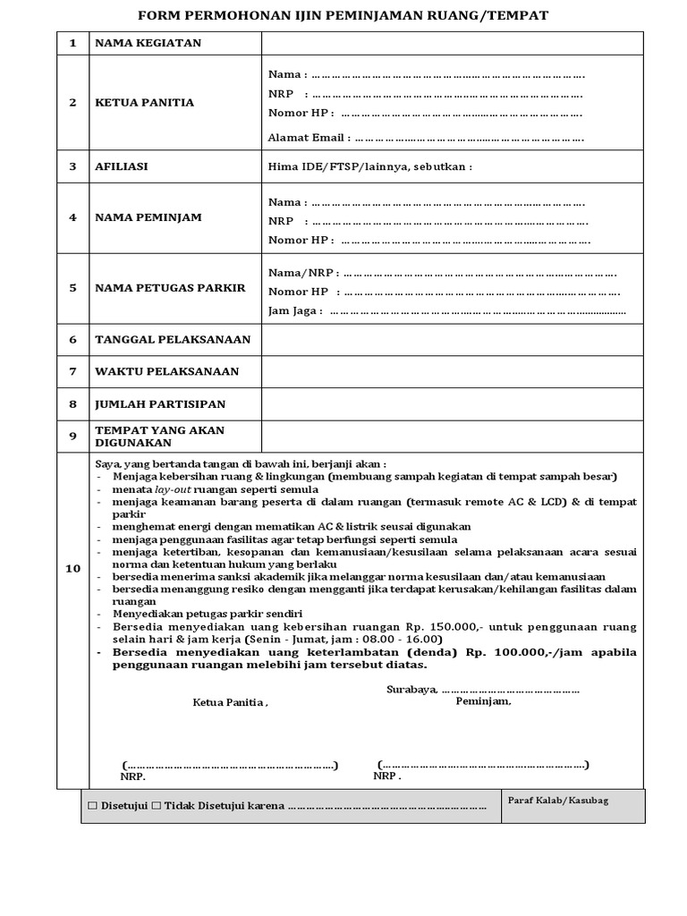Form Permohonan Ijin Peminjaman Ruang Barang | PDF