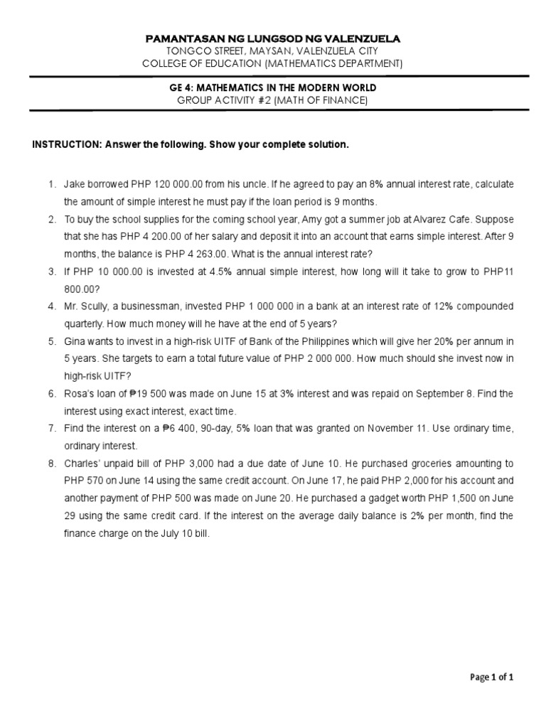 GE 4 U7 GA2 Math of Finance | PDF