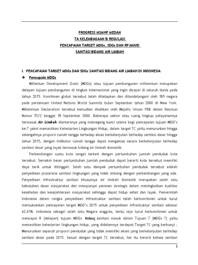 PROGRES PENCAPAIAN MDGS.-SDGS-RPJMN-RPJMD SANITASI BIDANG AIR LIMBAH.. | PDF