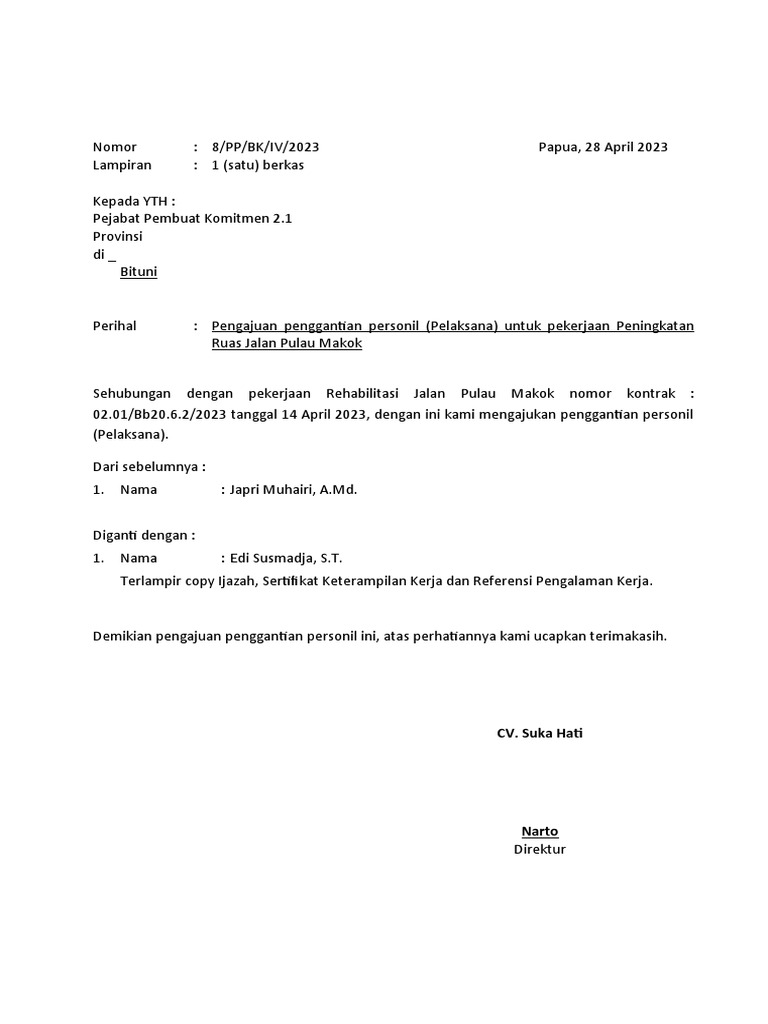 Surat Penggantian Personil | PDF