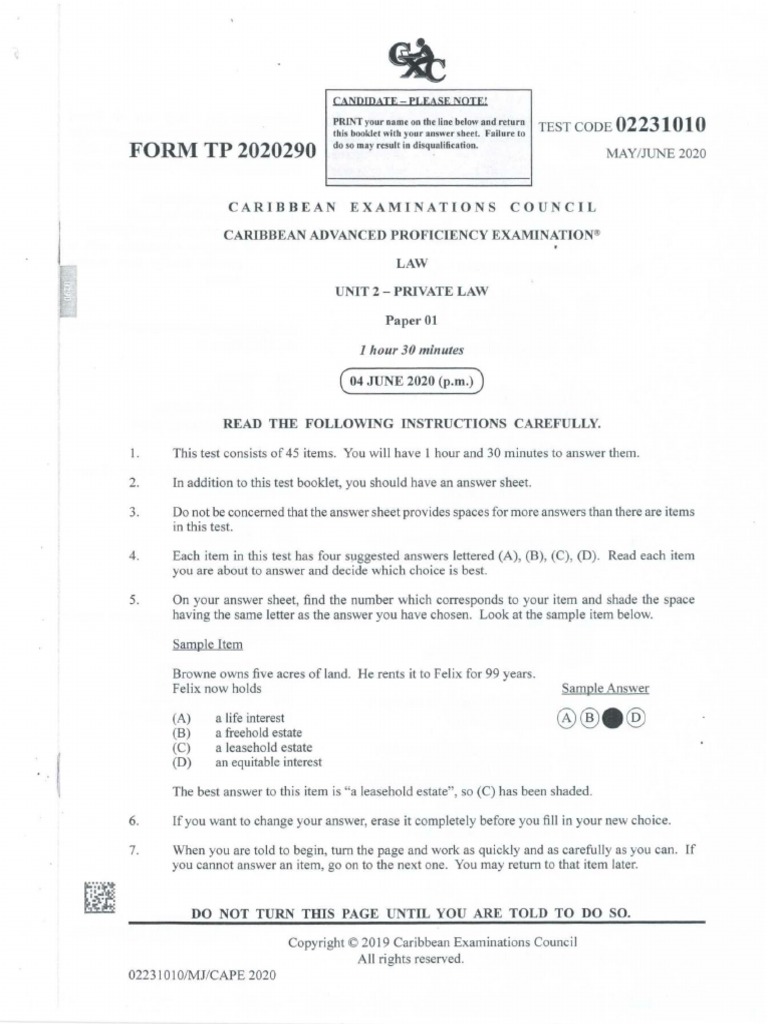 Law Unit 2 Paper 1 2020 | PDF