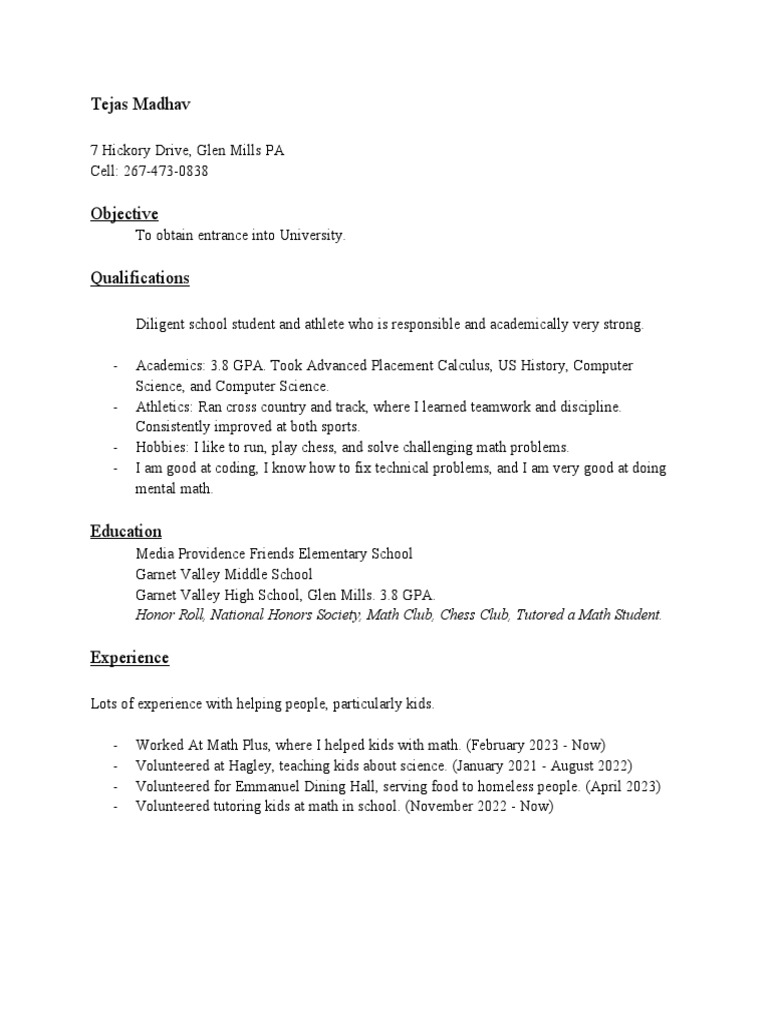 Tejas Madhav Resume 3 | PDF | Career & Growth