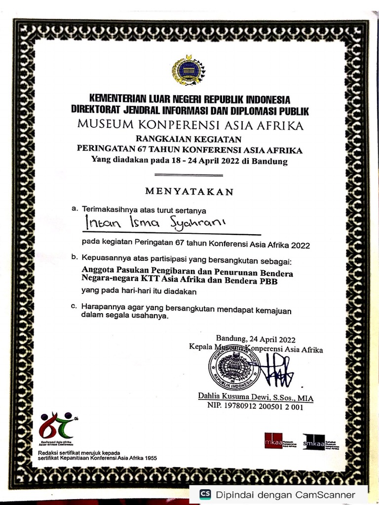 Sertifikat - Intan Isma Syahrani | PDF
