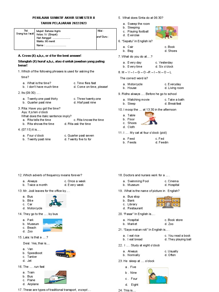Soal UAS Bhs Inggris Kls 4 BARU | PDF