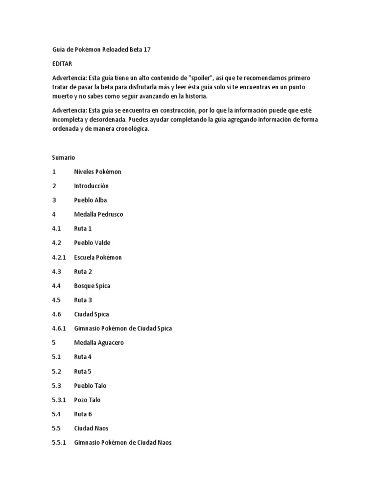 Guía de Pokémon Reloaded Beta 17 | PDF | Pokémon