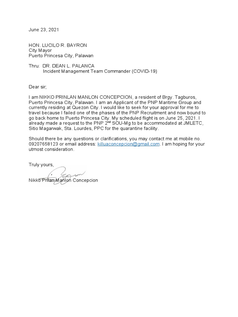 Request Letter For Imt (Nikko Prilan M Concepcion) | PDF | Social ...