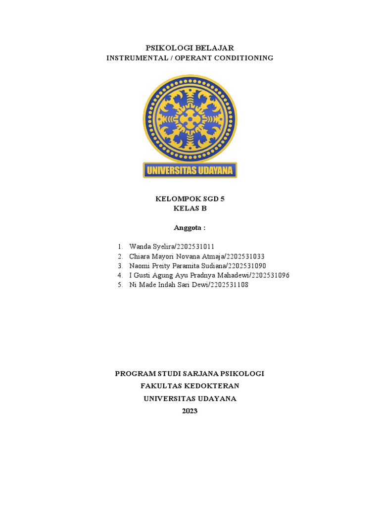 Tugas Operant Conditioning - Kelas B - SGD 5 | PDF