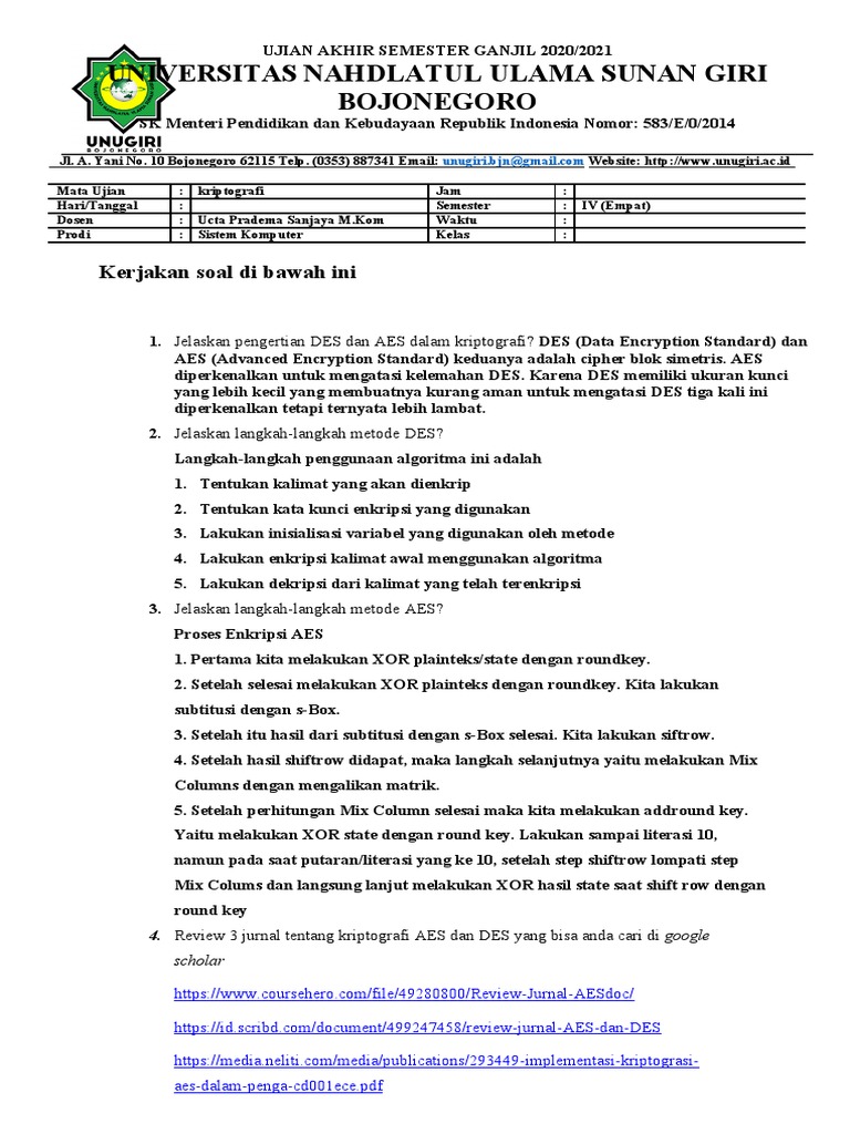 Soal UAS Kriptografi | PDF