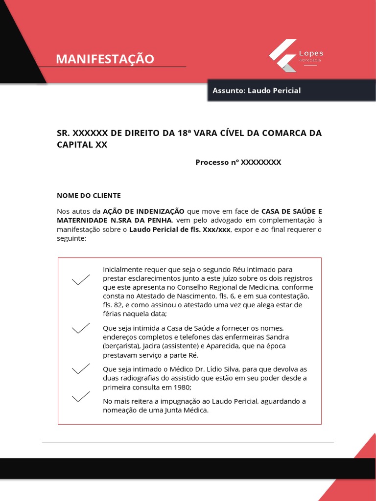 Manifestação (Laudo) - Box Visual Law 360 | PDF