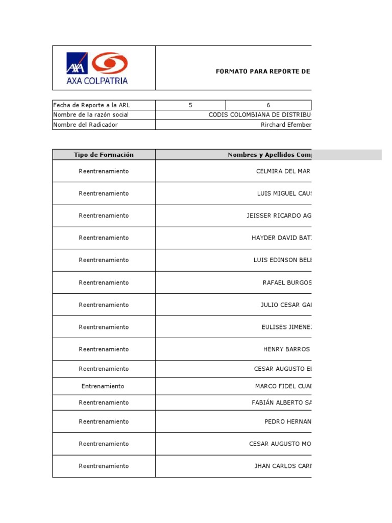Fomato Reporte Capacitacion EntrenamientoReentrenamiento Alturas | PDF