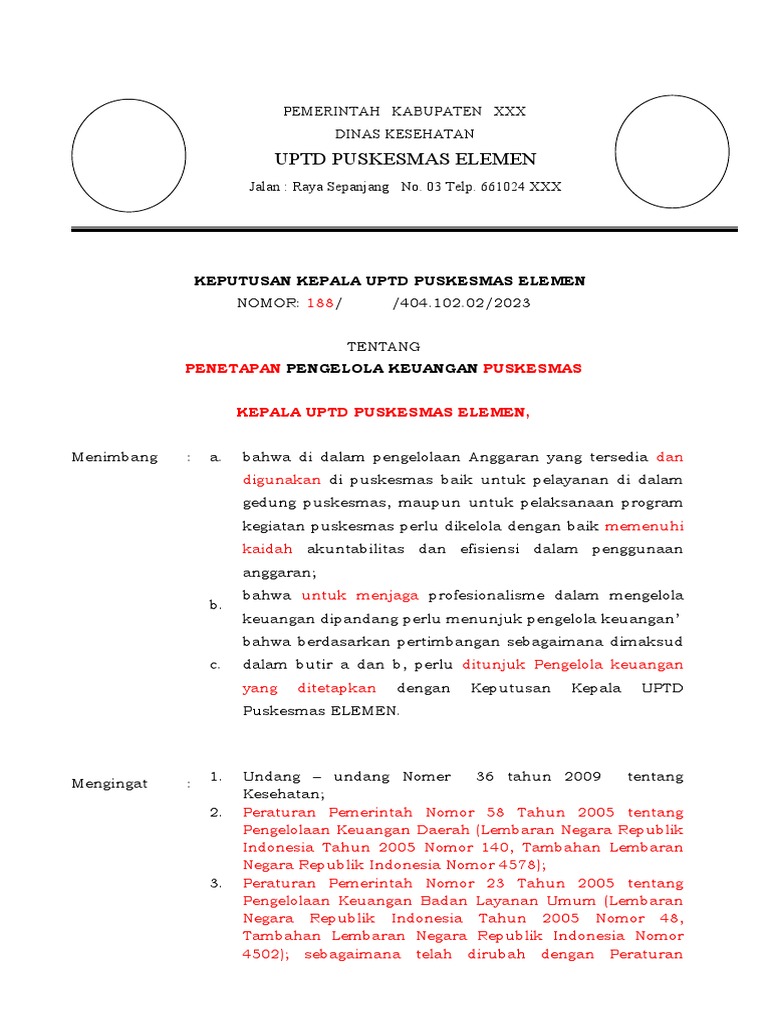 Contoh SK Pengelola Keuangan | PDF