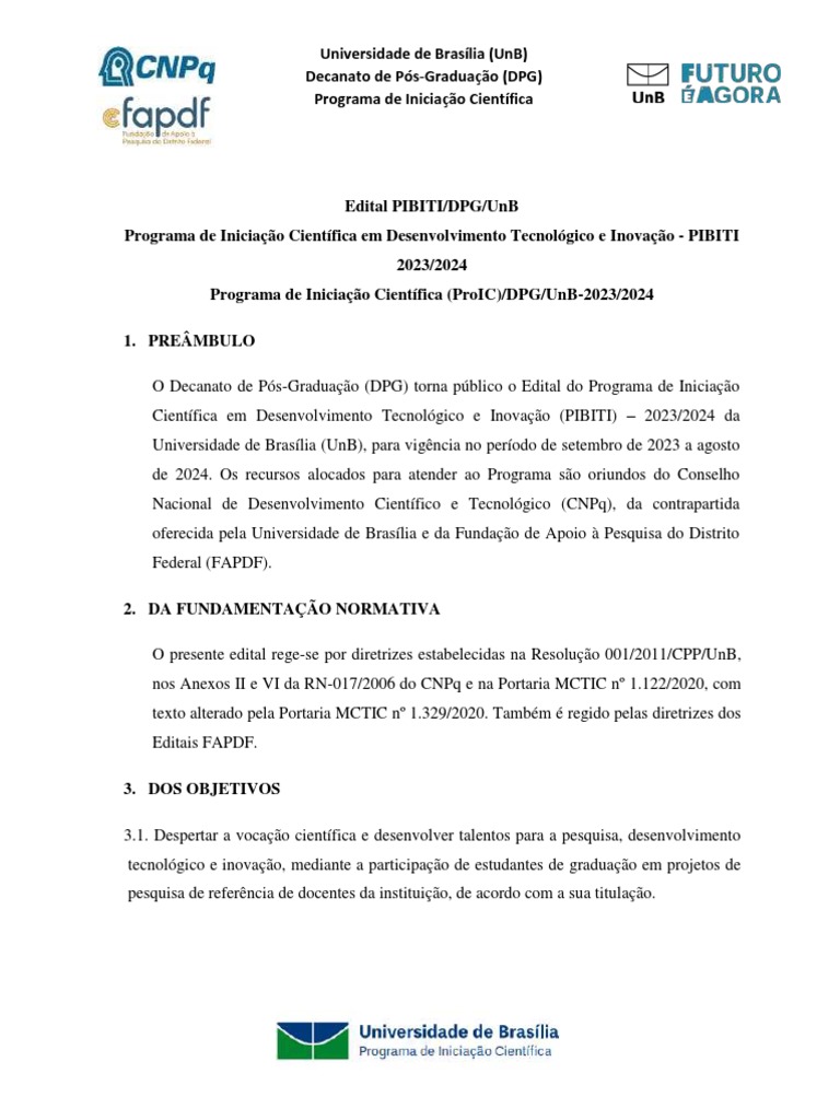 Edital Pibiti 2023-2024 | PDF | Pós-graduação | Science