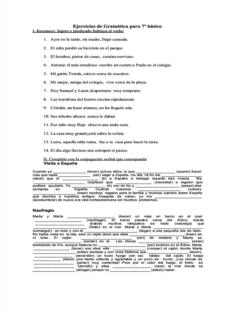 PDF 7 Gramatica Ejercicios Sujeto Predicado - Compress | PDF | Sintaxis ...