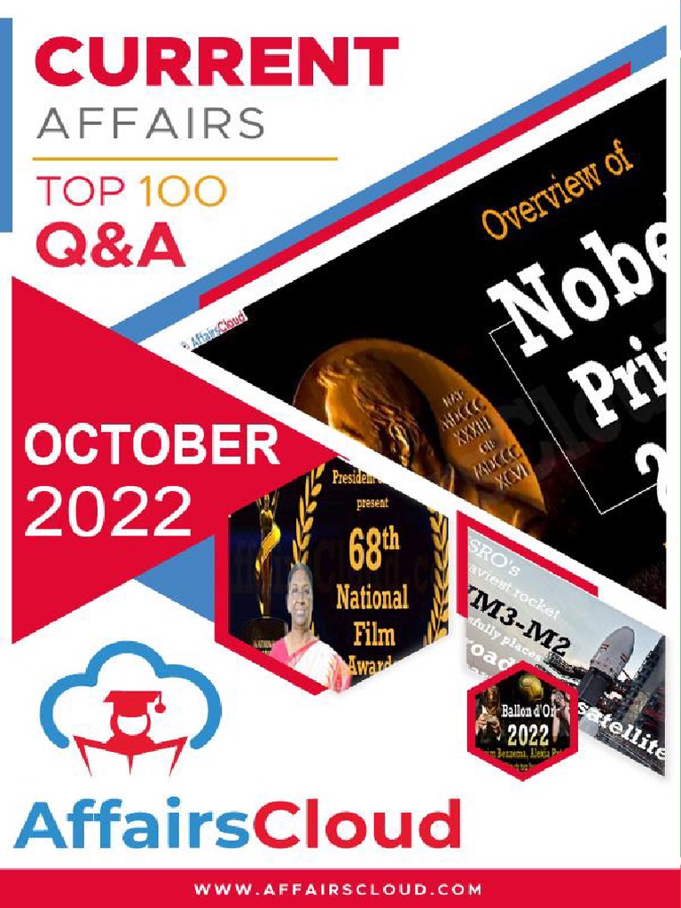 Current Affairs Q&A PDF Top 100 - October 2022 by AffairsCloud New 1 | PDF